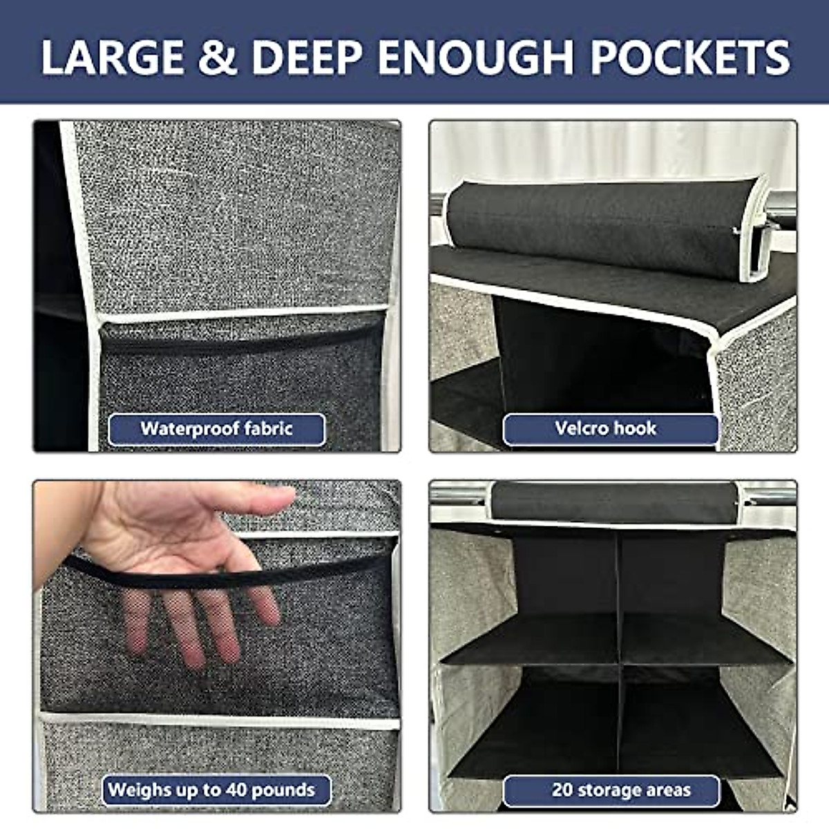 VERONLY 20 Section Hanging Shoe Organizer, Fabric Closet Hanging Shoe Storage Rack with 10 Side Pockets for Shoes, Hats, Handbags, Clothes (Black)