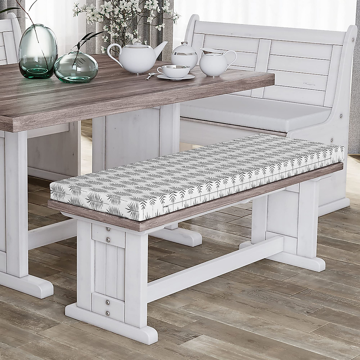 Lunarable Bench Cushion, Standard Size Foam Pad with Decorative Fabric Cover, 45" x 15" x 2", White and Black