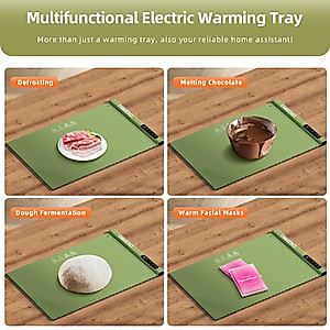 Electric Warming Tray, Warming Mat for Food with 17 Temperature Settings and Timing, Rollable & Portable Premium Silicone Electric Heating Tray with Auto Shut-Off and Lock for Parties Buffet (Green)