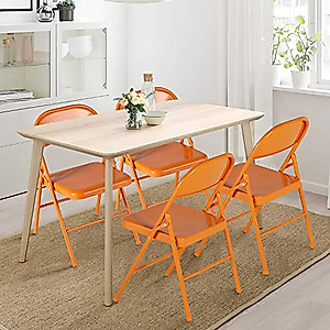 VECELO Metal Frame Steel Folding Mounted Chairs with Triple Braced & Double Hinged Back for Home Office,350-Pound Capacity,Orange, Pack of 4