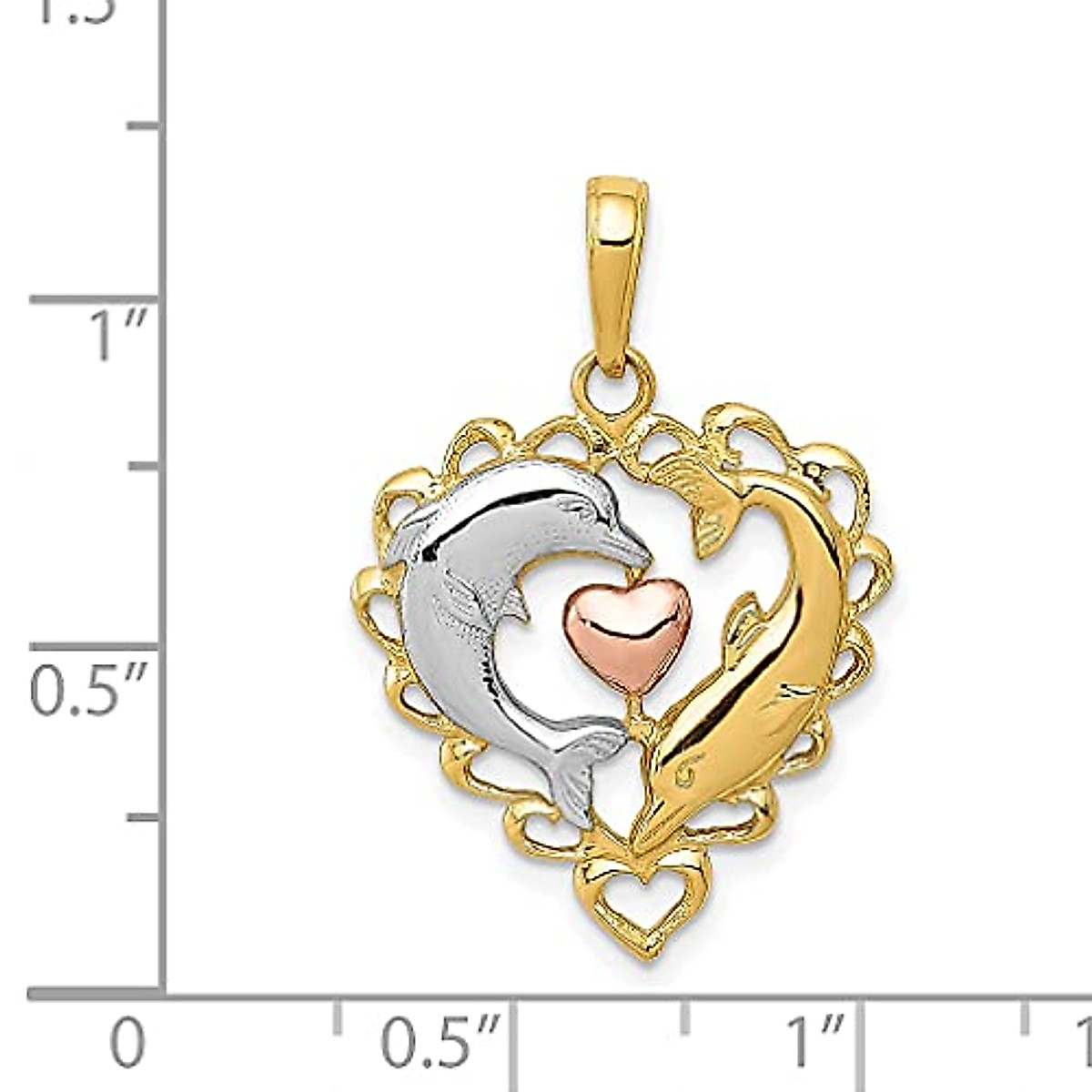 IceCarats 14K Two Tone Gold White Sea Dolphin Ocean Fish Beach Nautical Heart Necklace Love Pendant Charm Only