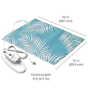 Pure Enrichment® PureRelief™ Express Designer Series Electric Heating Pad - 12” x 15” Fast-Heating with 4 Heat Settings, Machine-Washable Fabric, & 2-Hour Auto Safety Shut-Off - Palm Aqua