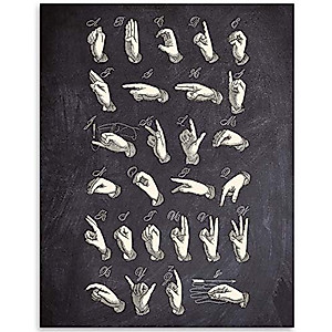 American Sign Language - ASL Classroom Alphabet Poster, Educational Homeschool Display, Great Gift for Hearing Impaired and Speech Therapists, Chalkboard Look - 11x14 Unframed Art Print Poster