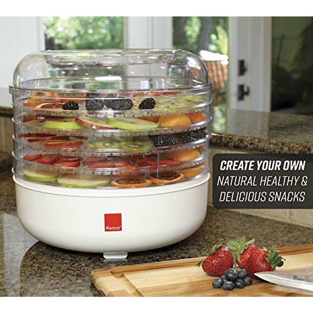 Ronco for Beef, Turkey, Chicken, Fish Jerky, Fruits, Vegetables 5-Tray Dehydrator, Food Preserver Quiet & Easy Operation, Classic White