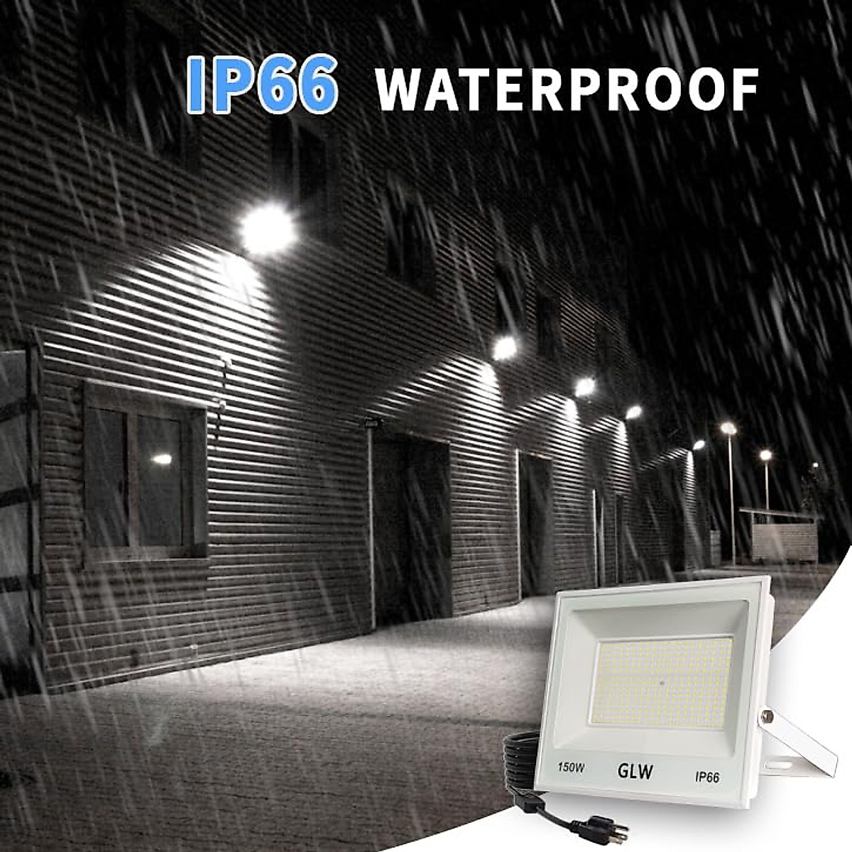 GLW 2 Pack 150W Led Flood Lights Outdoor Bright 13000LM Outside Lamp IP66 Waterproof 6500K Flood Light Led Flood Light Outdoor Floodlights Fixtures Lighting for Yard Backyard House
