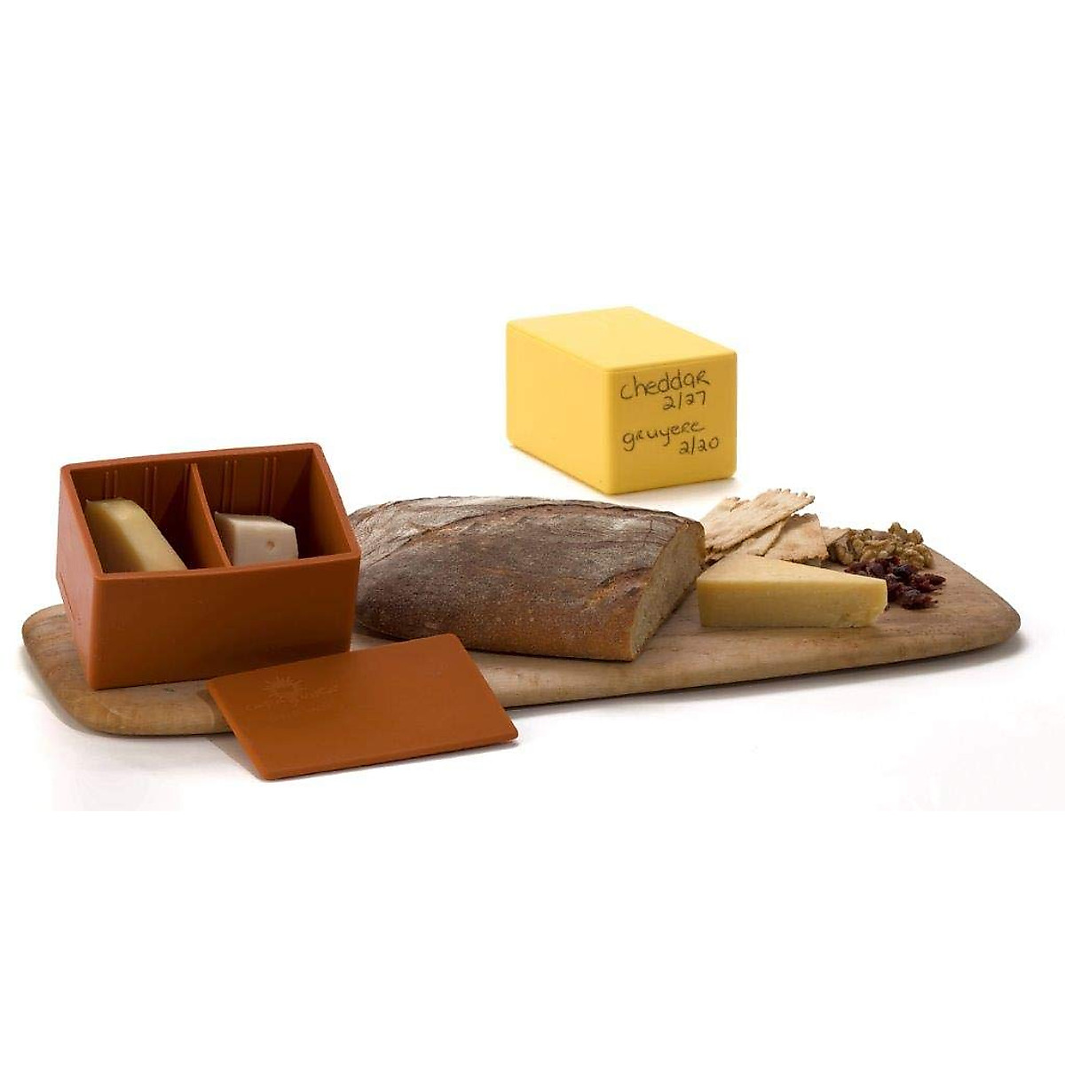 CapaBunga Cheese Vault with Divider - Reusable Artisan Cheese Storage Container for Fridge - Food Grade Silicone Cheese Container 6x4x3.5” - Cheese Keeper for Refrigerator - Butter Cheese Holder