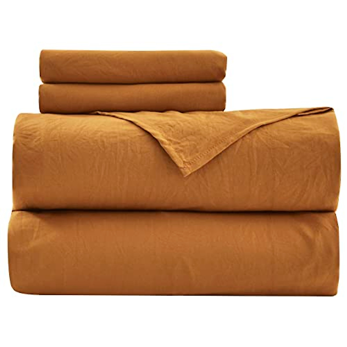 Chezmoi Collection Soft Washed Queen Bed Sheet Set - 4-Piece Brushed Microfiber Wrinkle & Fade Resistant 14-Inches Deep Pocket Sheets & Pillowcases Set - Queen, Spice