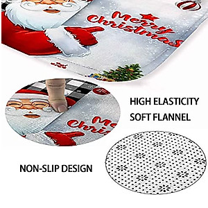 Dia Magico 4PCS Merry Christmas Shower Curtain Set, Santa Claus Xmas Balls Black White Buffalo Plaid Snowflake Holiday Country Rustic Farmhouse Bathroom Decor, Fabric Shower Curtain, Non-slip Bath Mat