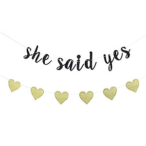 She Said Yes Banner,Engagement Party Decor,Bachelorette/Wedding/Engagement/Bridal Shower Party Decorations (Black&Gold)