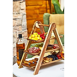 Noriginalic 3 Tier Serving Tray Acacia Wood Serving Tray for Party Charcuterie Boards Fruit Bowl Cupcake Stand