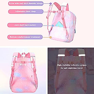 Kawaii Backpack Pink Girls Backpack Starry Rainbow Bookbag Cute Fashion Backpack Laptop Travel Bag (Pink-16.5in)