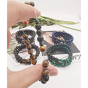 WAINIS 12 PCS Gemstone Beads Stretch Bracelets for Men Women Energy Yoga Healing Matte Lava Rock Volcanic Stone Essential Diffuser Oil Bracelet