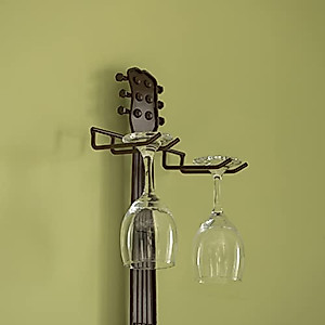 Vintiquewise Black Metal Guitar Shaped Wine Rack Holder for Living Room, Dining, or Entryway
