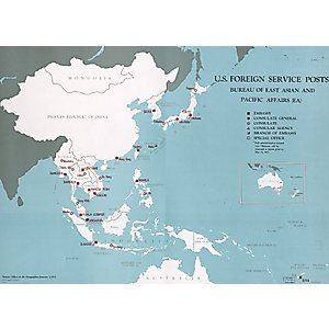 18" x 24" 1972 Map Of The United States Foreign Service Posts Bureau Of East Asian & Pacific Affairs