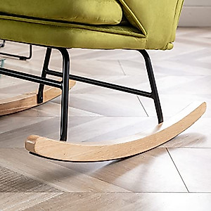 ZHENGHAO Velvet Rocking Chair, Upholstered Glider Nursery Rocker Chair with High Back, Mid Century Modern Lounge Arm Chair Comfy Side Chair for Living Room/Bedroom, Green