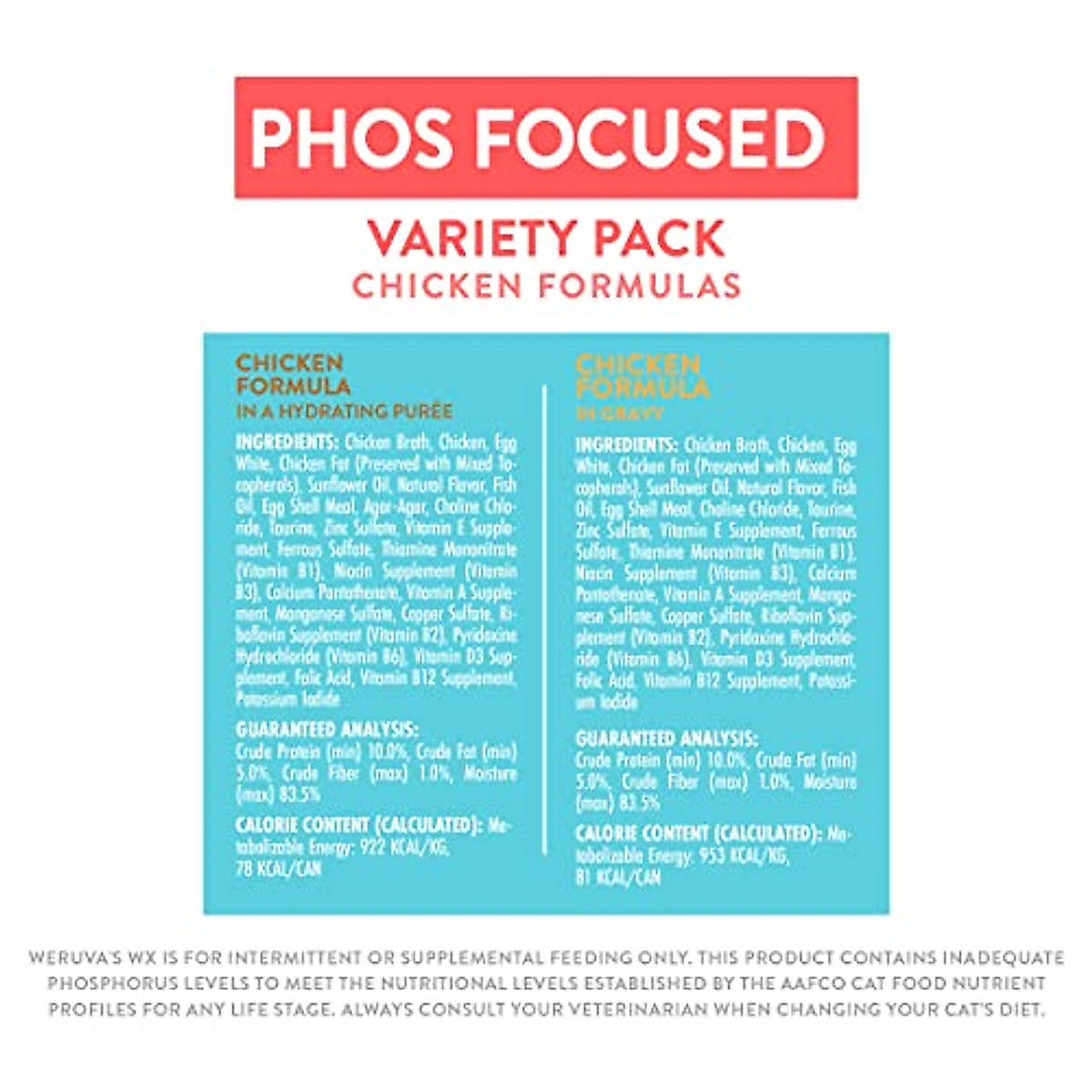 Weruva Wx Phos Focused, Chicken Formulas Variety Pack, 3oz Can (Pack of 12)