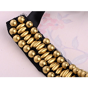 Alilang Tribal Ethnic Golden Beaded Bib Aztec Sun Scallop Edge Statement Necklace