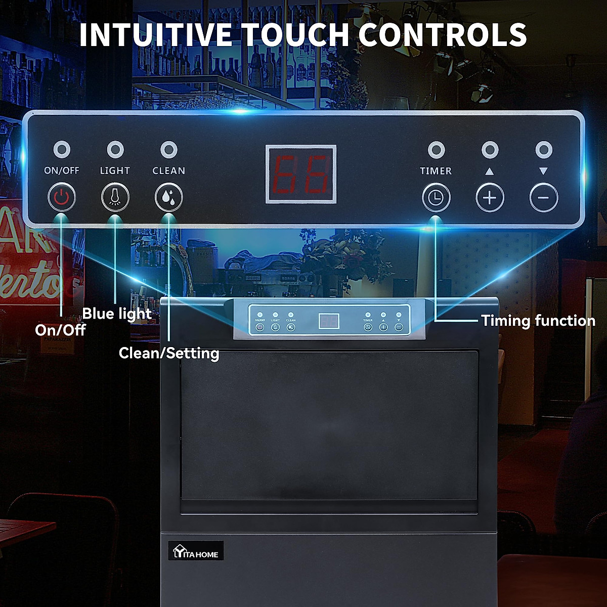 YITAHOME 2 Way Water Inlet Commercial Ice Maker Machine 100LBS/24H with 33LBS Storage Bin, Under Counter Ice Machine Freestanding Ice Maker with Stainless Steel Ice Scoop, Ice Bucket