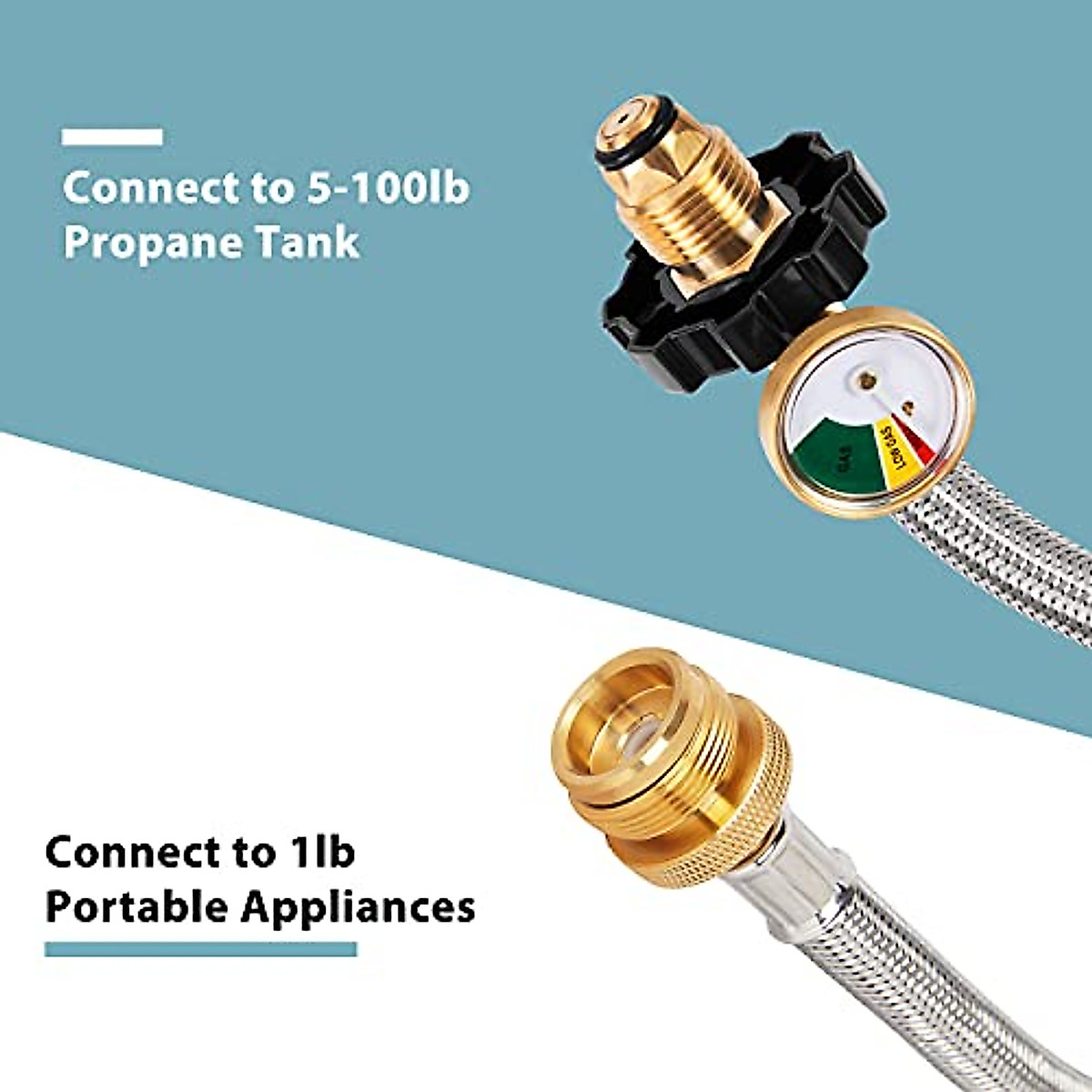 SHINESTAR 5FT Propane Adapter Hose with Gauge for Coleman Camping Stove, Mr. Heater Buddy Heater, and Other Portable Propane Appliances, POL Connection