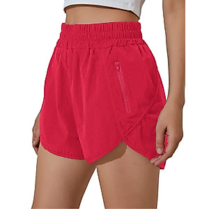 BMJL Women's Running Shorts Elastic High Waisted Shorts Pocket Sporty Workout Shorts Quick Dry Athletic Shorts Pants(S,Red)