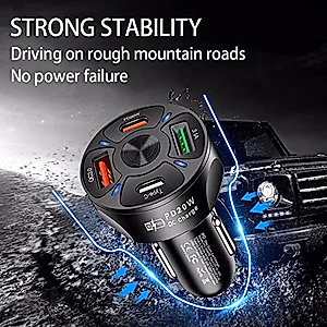 Car Charger Adapter,4 Ports USB Fast Car Charger QC3.0/PD20W/Type-c/2.1A, Smart Shunt Car Phone Charger Compatible iPhone 14 13 12 Pro Max/All Smart Phones (Black)