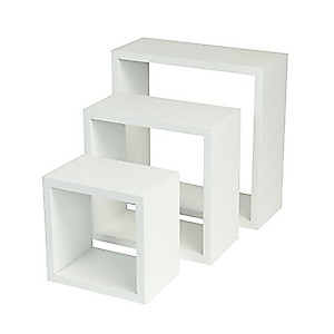 Wallniture Compact Living Room Decorative Display Cubes Floating Shelves Set of 3 White
