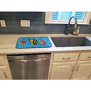 Caroline's Treasures 8713DDM Troical Fish and Seaweed on Blue Dish Drying Mat Absorbent Dish Drying Mat Pad for Kitchen Counter Dish Drainer Mat for Countertop, 14 x 21", Multicolor
