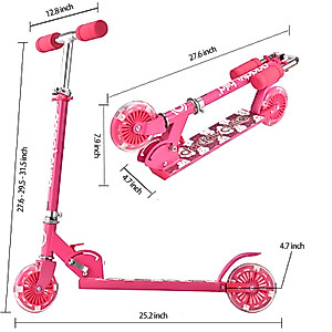 Scooter for Kids with LED Light Up Wheels, Adjustable Height Kick Scooters for Boys and Girls Ages 3-12, Rear Fender Break, Folding Kids Scooter, 110lb Weight Capacity