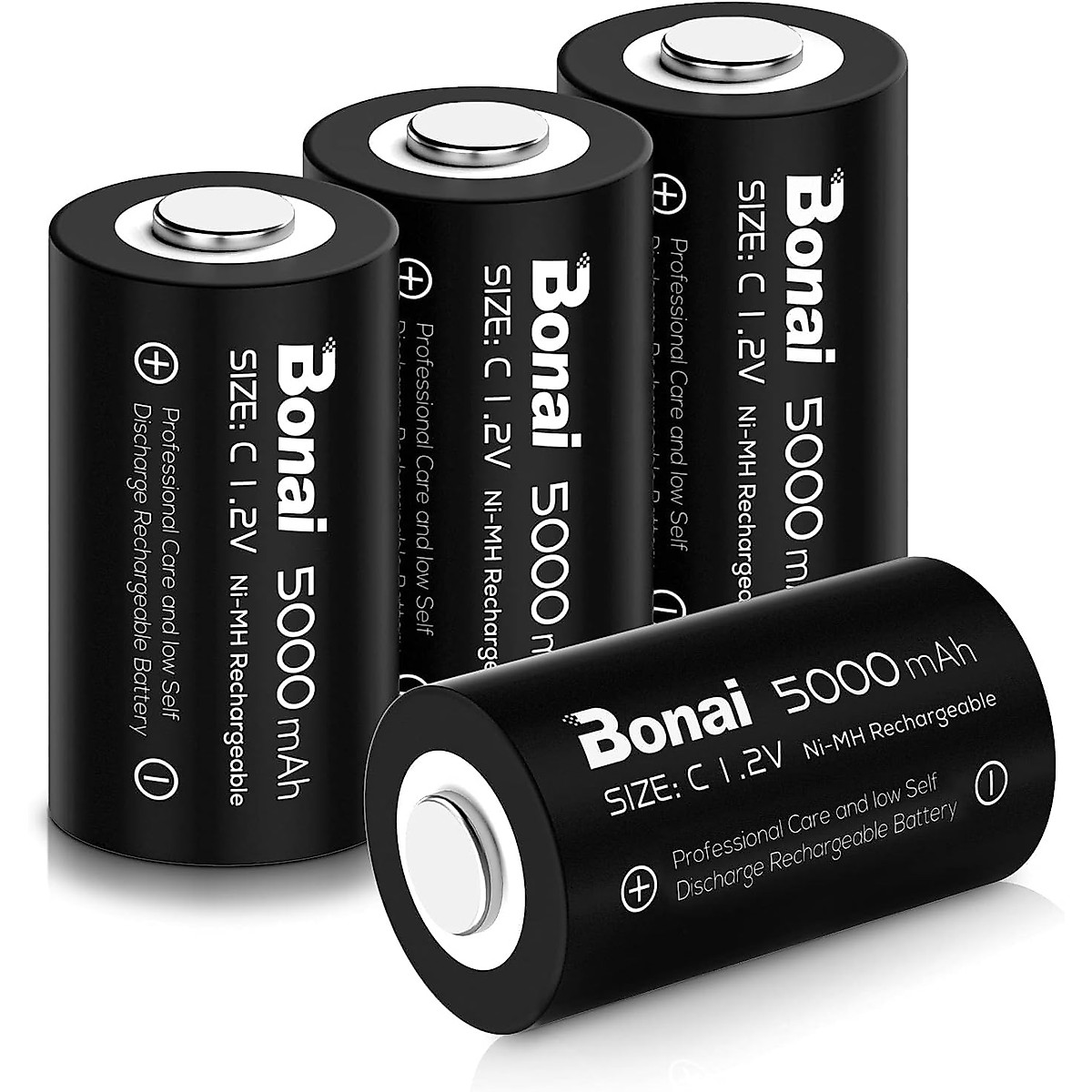 BONAI Rechargeable C Batteries, C Cells 5000mAh 1.2V Ni-MH High Capacity C Size Battery (4 Pack)