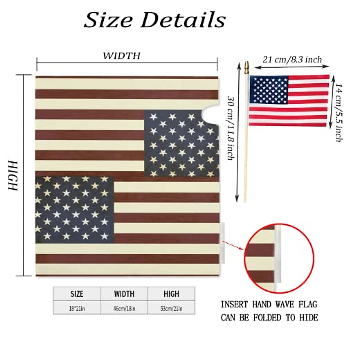 Memorial Day Anniversary God Bless Us Magnetic Mailbox Covers and Hand Waving Flag for Veterans Day,Wooden Stick Flag and Magnetic Letter Post Box Wraps Cover for Outdoor Home Garden Decor