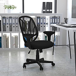 Flash Furniture Y-GO Office Chair Mid-Back Black Mesh Swivel Task Office Chair with Arms
