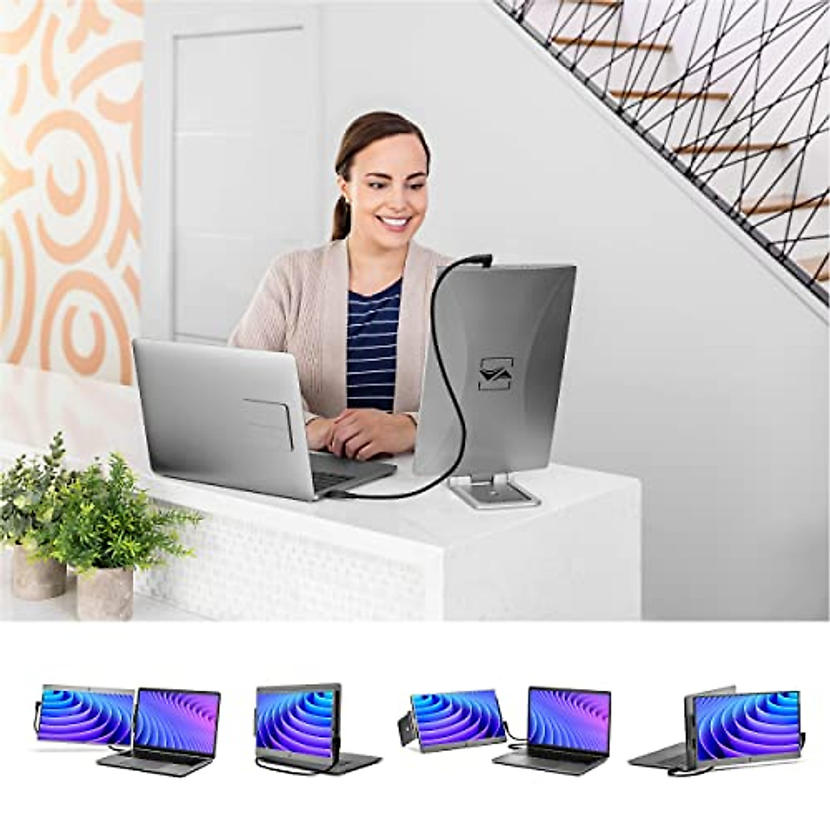 SideTrak Swivel 14” Patented Attachable Portable Monitor for Laptop | FHD TFT USB Laptop Dual Screen | Mac, PC & Chrome Compatible | Fits All Laptops | Powered by USB-C or Mini HDMI (Dark Gray)