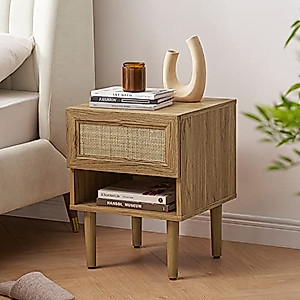 mopio Haylee Rattan Side Table Nightstand, End Table for Living Room & Bedroom to Compliment Your Bed or Sofa (Single, Natural Oak)