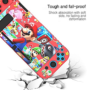 PERFECTSIGHT Protective Case Compatible with Nintendo Switch | Anti-Scratch Shockproof Slim Cover Case for NS Switch Joycon, Cute Mario Hard Shell Dockable Case, Party