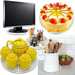 Lazy Susan , Orchidtent Turntable Organizer Heavy Duty Rotating Swivel Steel Ball Bearings Stand for Monitor/TV Computer Laptop Kitchen Corner Cabinet Spices Patio Table Jewelry Organizer 8 inch white