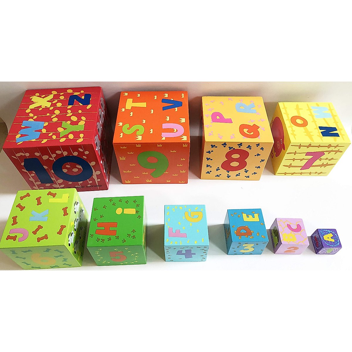 TOWO Wooden Stacking Boxes-Nesting and Sorting Cups Numbers Alphabet Animals Blocks for Toddlers-Stacking Cubes Educational Toys for 2 Years Old Montessori Materials