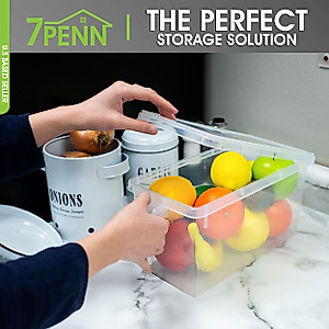 7Penn Divided Food Storage Containers 2pk - 2gal Air Tight 3 Compartment Veggie Tray - Handled Salad Bar Containers for Fridge with Lid - Square Produce Storage Bin Food Prep Container for Snacks