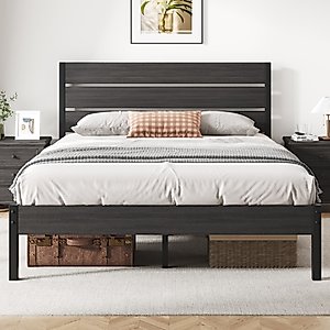 Fluest Queen Bed Frame with Headboard and Footboard, Metal Platform Bed Frame with Under Bed Storage, All-Metal Support System, No Box Spring Needed, Easy Assembly,Rustic Grey