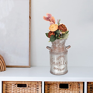 YARDWE Rustic Metal Flower Vase Farmhouse Vase Galvanized Milk Jug Flower Vase Decorative Planter Buckets for Home Garden Decor Brown