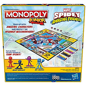 Hasbro Gaming Monopoly Junior: Marvel Spidey and His Amazing Friends Edition Board Game for Kids Ages 5+,with Artwork from The Animated Series,Kids Board Games
