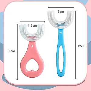 SDKJH cepillo de dientes para niños, U-Shaped Toothbrush for Kids, Manual Tooth Cleaner 360° Oral Cleaning Brushes with Cartoon Toothpaste Squeezer for 2-6 6-12 Years Old, Blue