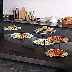 MyGift Set of 6 Black Metal Pizza Pan Riser Stands - Tabletop Hot and Cold Food Platter Tray Display - Countertop Baking Sheet Wire Cooling Racks