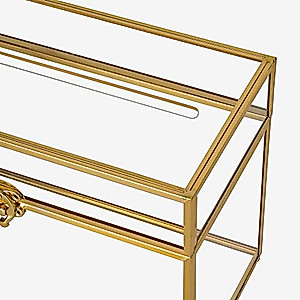 REDHUGO 10x5.5x7.7 inches Gold Glass Card Box Handmade with Slot, Wedding Card Boxes for Reception, Graduation, Gift Cards, Party, Brass Geometric Terrarium, Golden Decorative Box, Medium