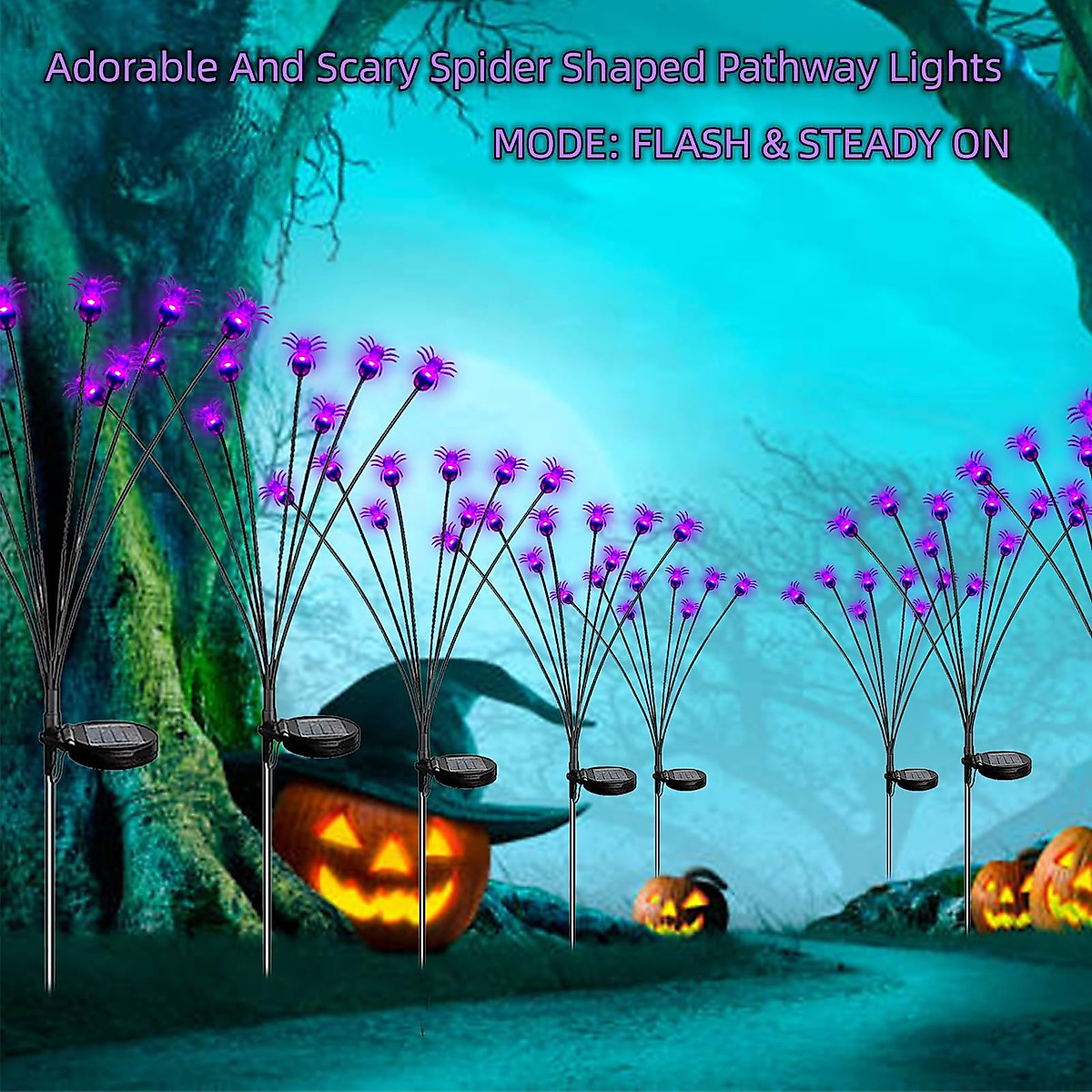 5 Pack Halloween Spider Lights Solar Powered Outdoor Waterproof, Purple Solar Swaying Firefly Lights, 2 Modes 40-LED Solar Garden Lights, Halloween Decorative Stake Pathway Lights Firefly Lights
