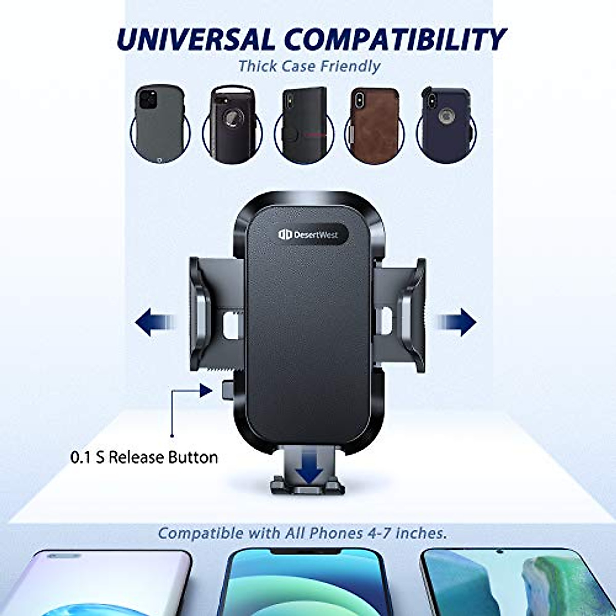 DesertWest [Original Mechanical Arm] Phone Mount for Car Dashboard & Windshield Universal Car Phone Holder with Strong Suction Cup Base Fit for iPhone 14 Pro Max 13 12X XS, Galaxy S23 S22 All Phones