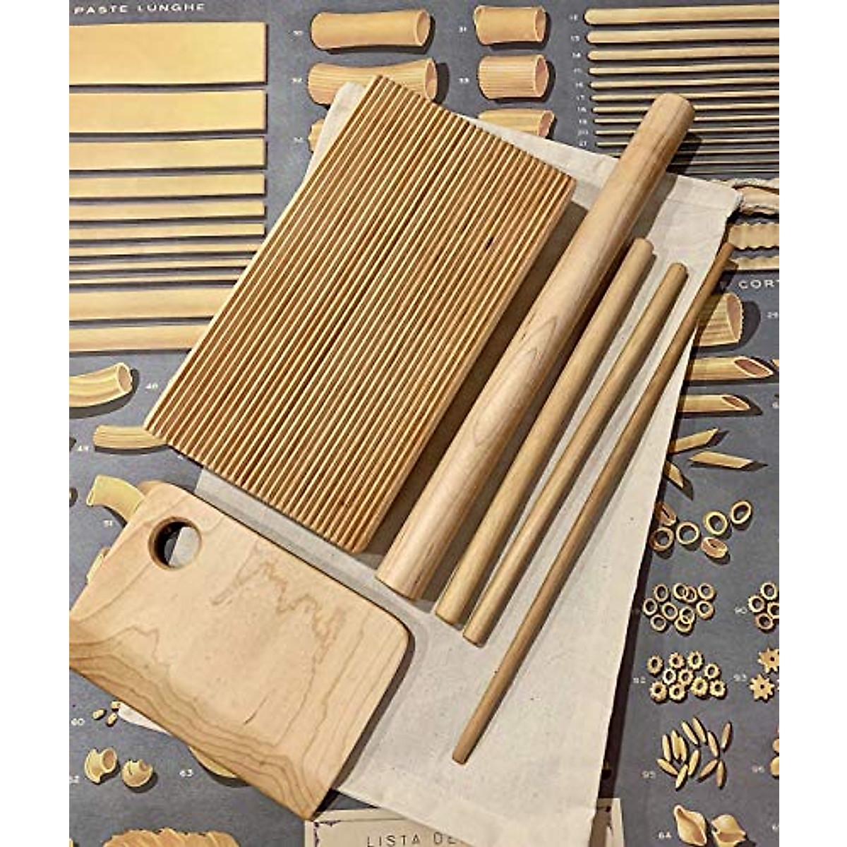 Pasta board set, 6 piece, macaroni, trofie, gnocchi, garganelli