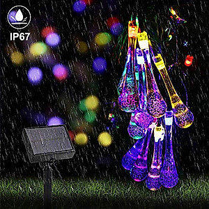 Solar String Lights, 22.9ft 50 Advanced Waterproof Water Drop Mode LED Solar Fairy Lights, Outdoor Saint Valentine's Day Lights for Patio, Lawn, Home, Garden, Wedding, Party Decorations