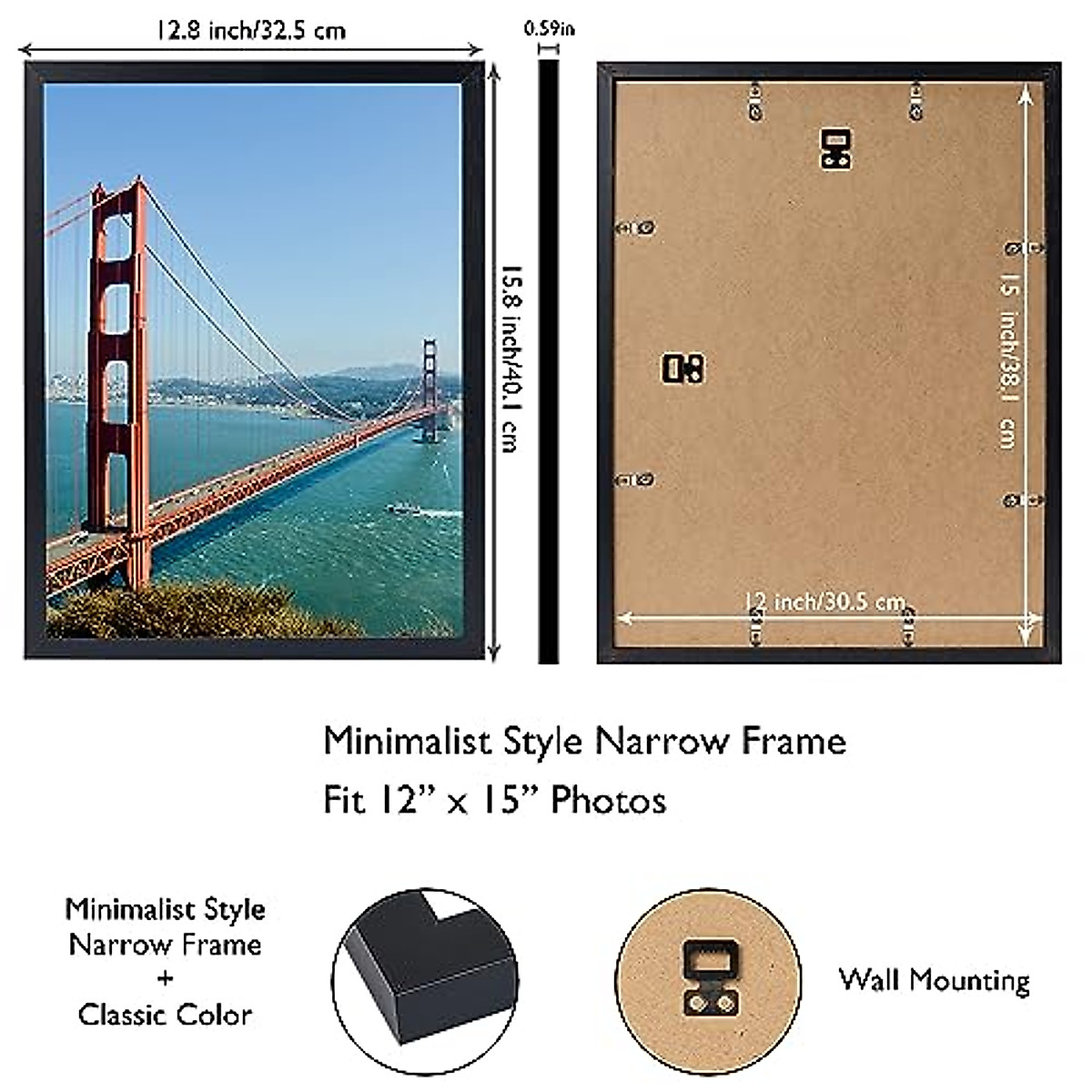 HEYTUYA 12x15 inch Picture Frame Black for Wall Hanging, Poster Frame, Wall Gallery Photo Frame with Durable Shatter Resistant Plexiglas, Black