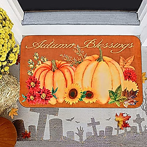 VERTKREA Pumpkin Sunflower Doormat, Autumn Floor Mat 18 × 30 Inches Happy Thanksgiving Mat Indoor for Living Room Bedroom Kitchen Orange
