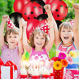 100 Pieces Ladybug Party Supplies Ladybug Balloons Black Red Polka Dots Latex Balloons Ladybird Spot Balloons Party Decor Birthday Wedding Supplies (Mixed Style,12 Inch, 10 Inch)